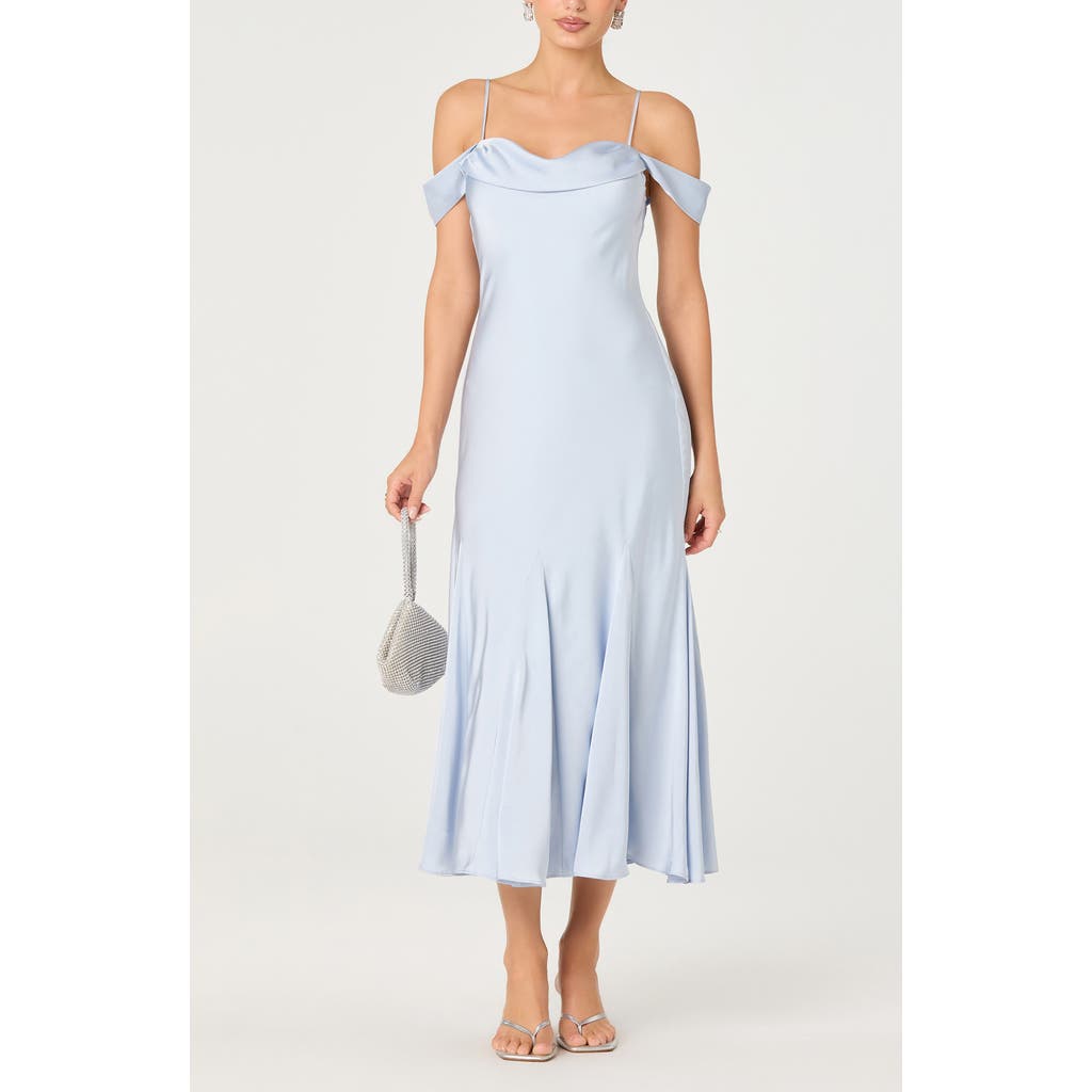 ASTR THE LABEL Araxie Cold-Shoulder Satin Midi Dress